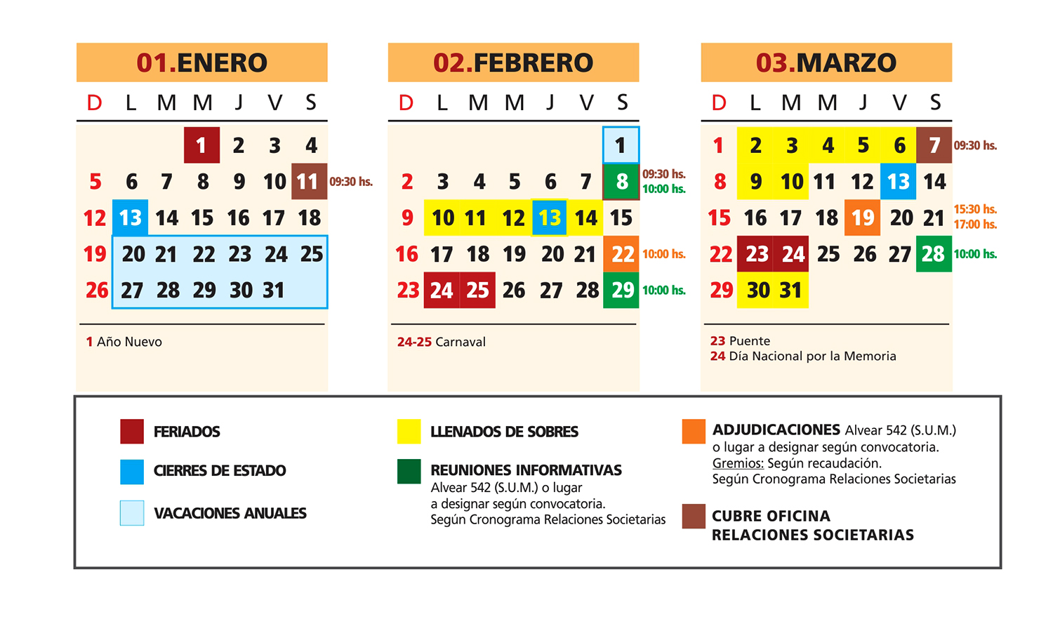 calendario enero febrero marzo - Cooperativa Horizonte